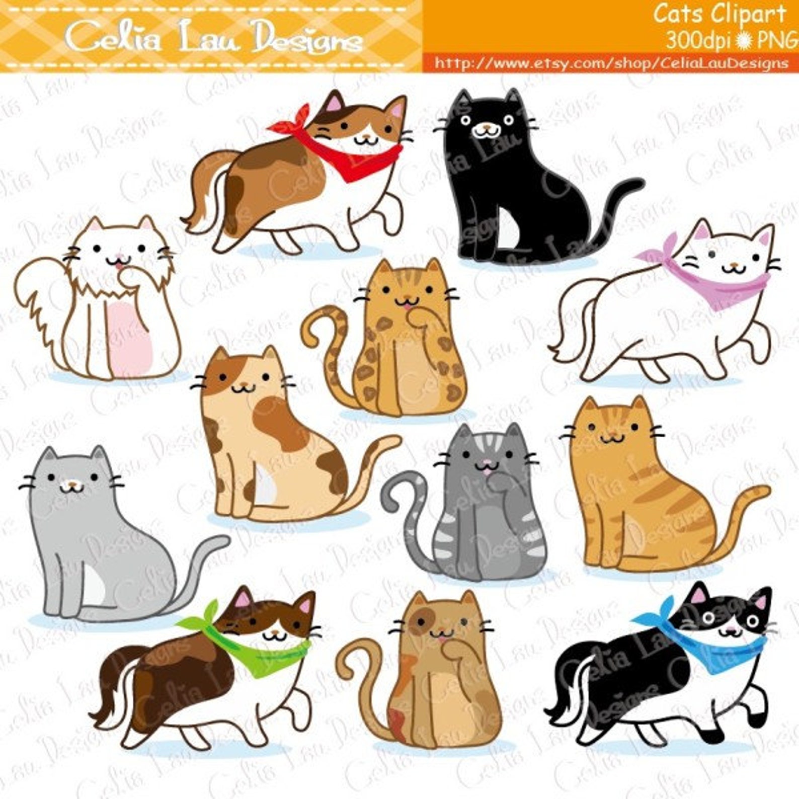 Cat Clipart, Kitten Clipart , Cute Cats Clip Art, Kitty Clipart, A019 ...