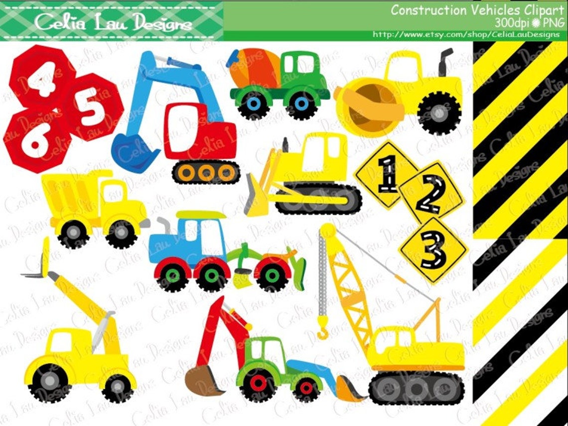 Construction Vehicles Digital Clipart and background | Etsy