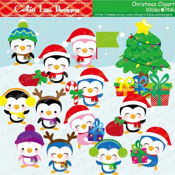 Christmas Clipart Christmas Penguins CG095 Cute Penguin | Etsy