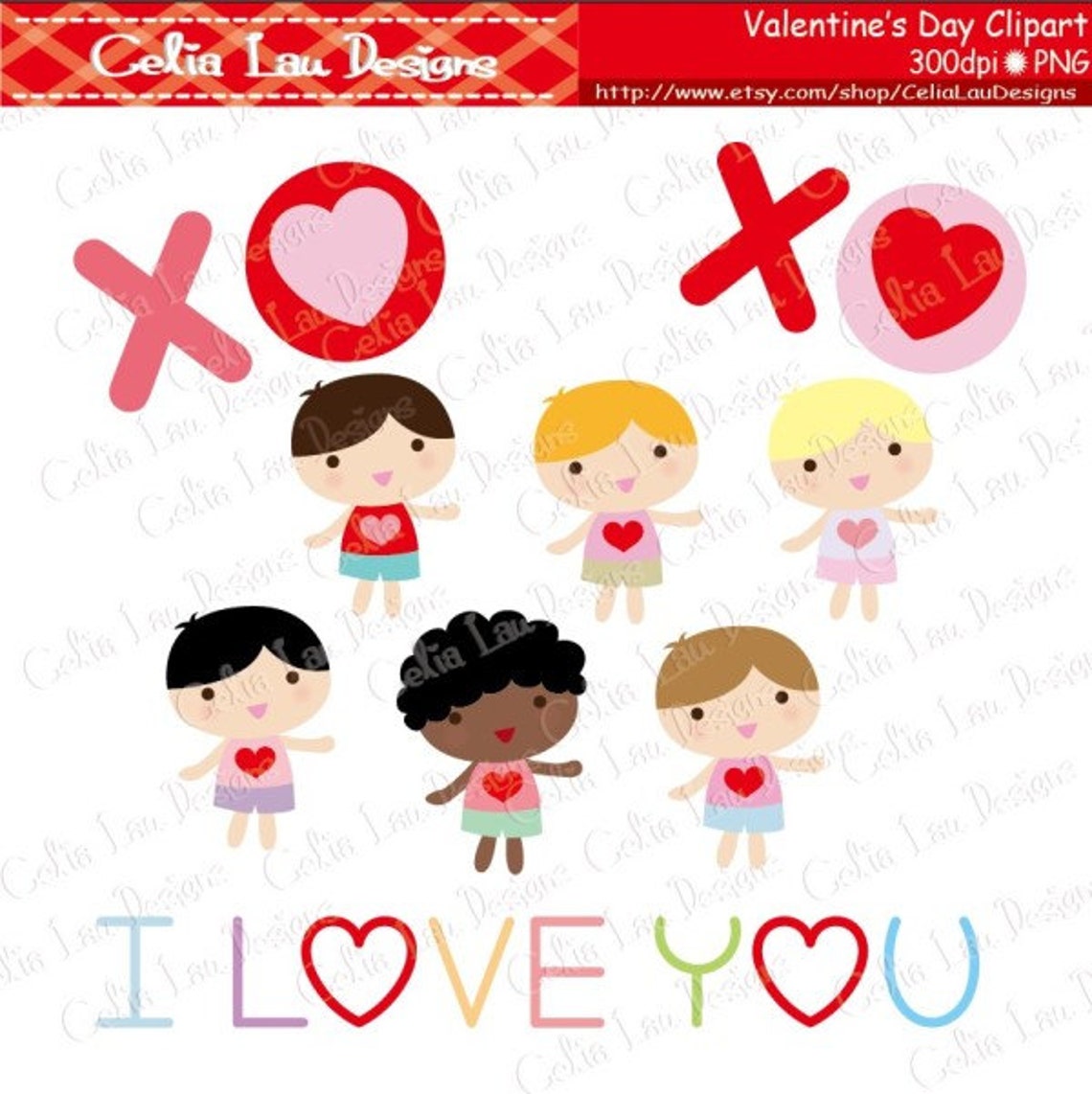 Valentine Kids Clipart Valentine Baby Clipart Kawaii Kids | Etsy