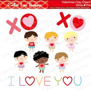 Valentine Kids Clipart , Valentine Baby Clipart, Kawaii Kids Clipart ...