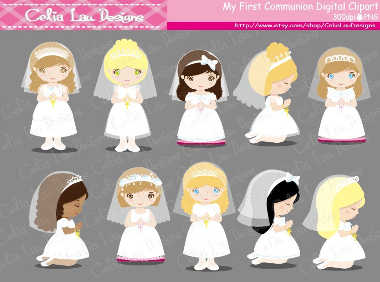 First Communion Clipart / Girl 1st Communion Digital Clipart / - Etsy