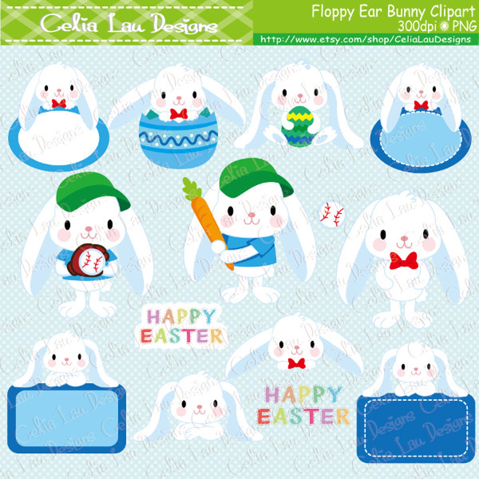 Easter Clipart Easter Bunny Clipart Floppy Ear Bunny - Etsy