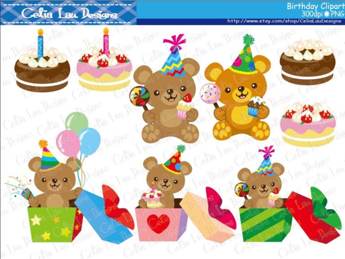 Bear Birthday Digital Clipart Set/ INSTANT DOWNLOAD CG113 - Etsy
