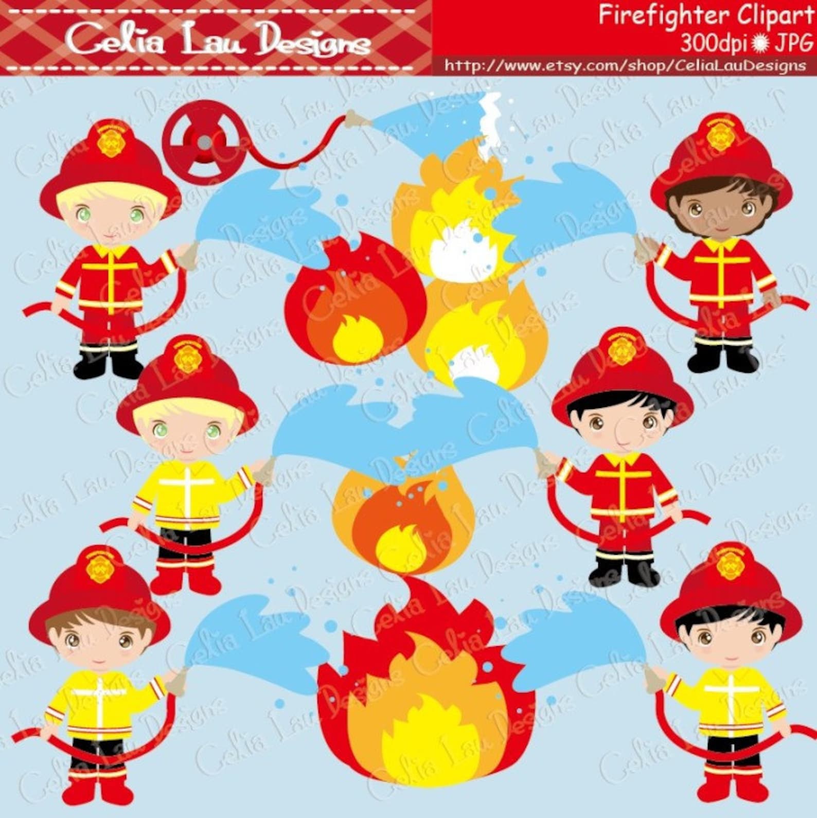 Cute Firefighter Clipart Fireman Clip Art CG035 - Etsy