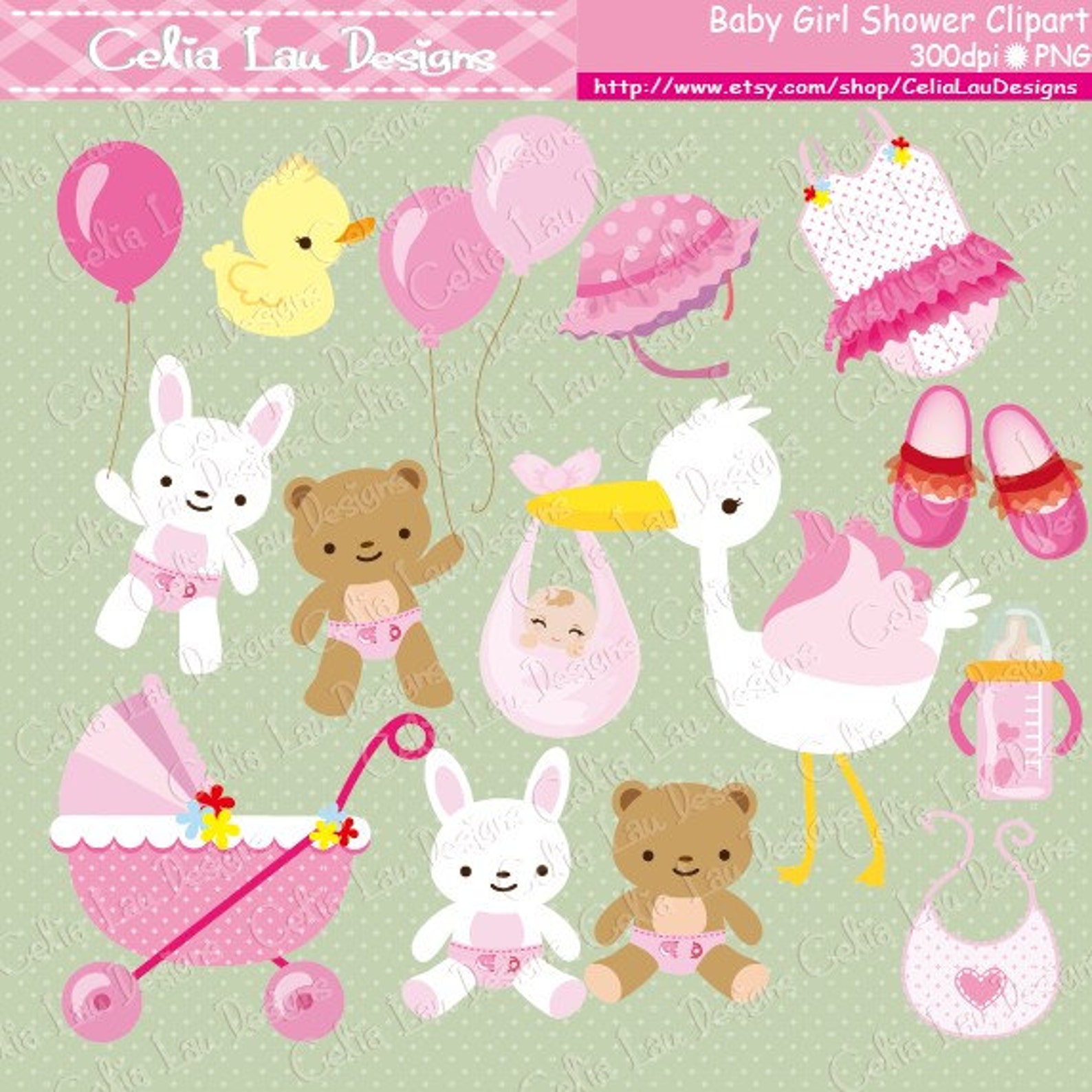Baby Girl Clipart Girl Baby Shower Digital Clip Art Set - Etsy