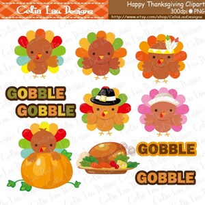 Gobble Thanksgiving Clipart, Turkey Clipart, Pumpkin Clipart,fall ...