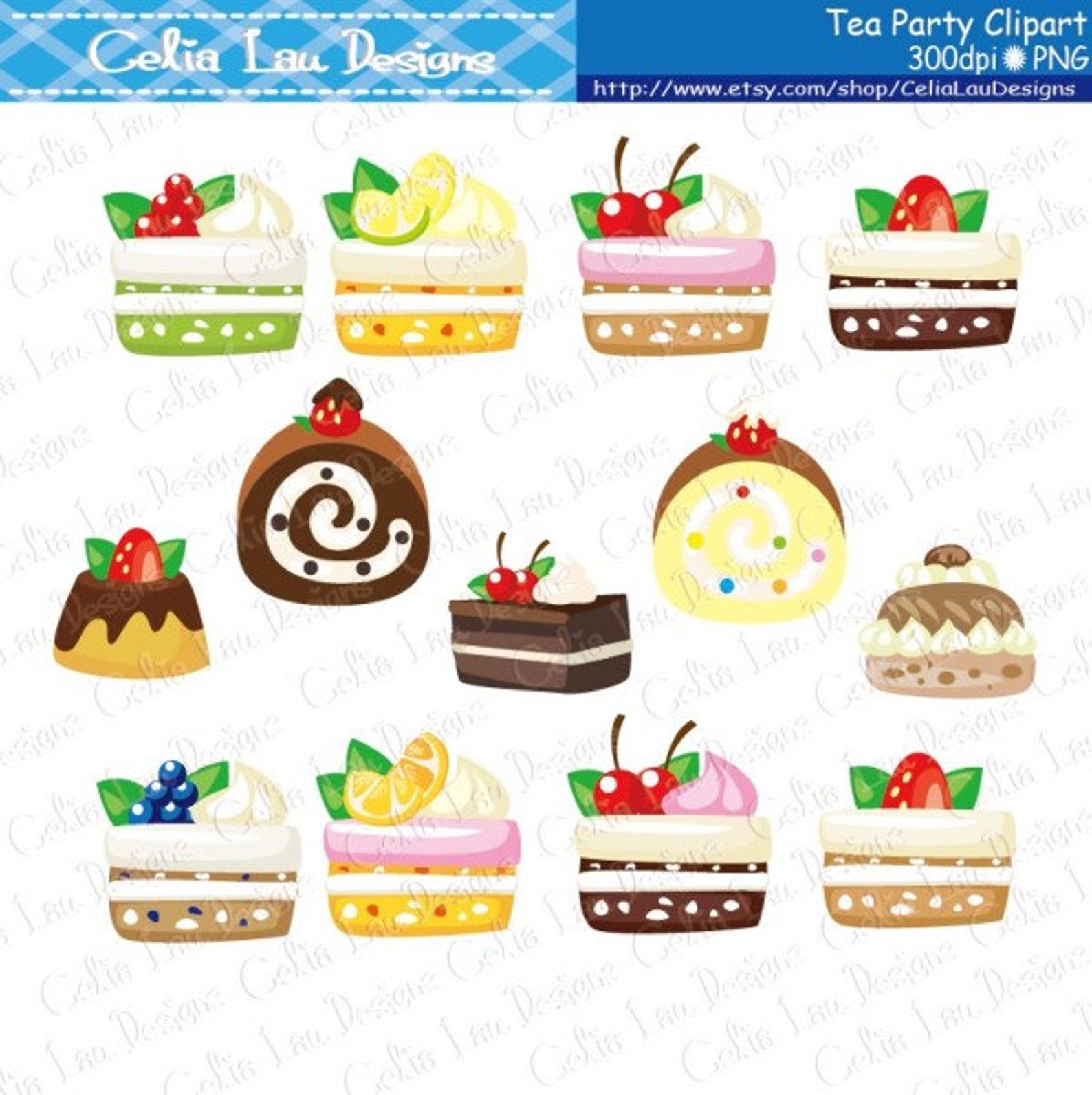 Cakes Clipart Set Cupcakes Clip Art Desserts Clipart / - Etsy