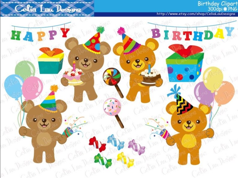 Bear Birthday Digital Clipart Set/ INSTANT DOWNLOAD CG113 | Etsy