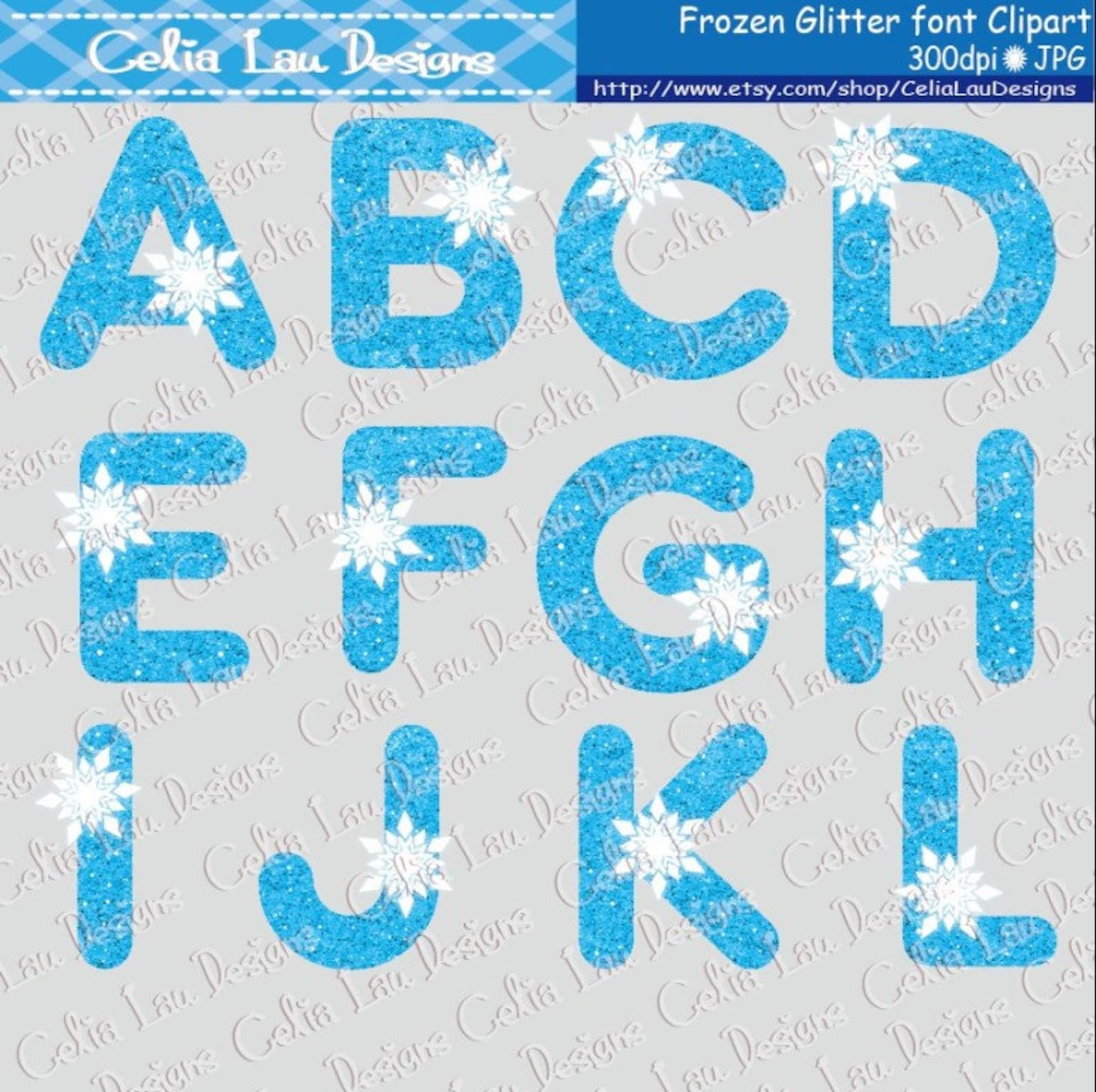 Glitter Alphabet Clipart With Frozen Snowflakes Glitter Font - Etsy