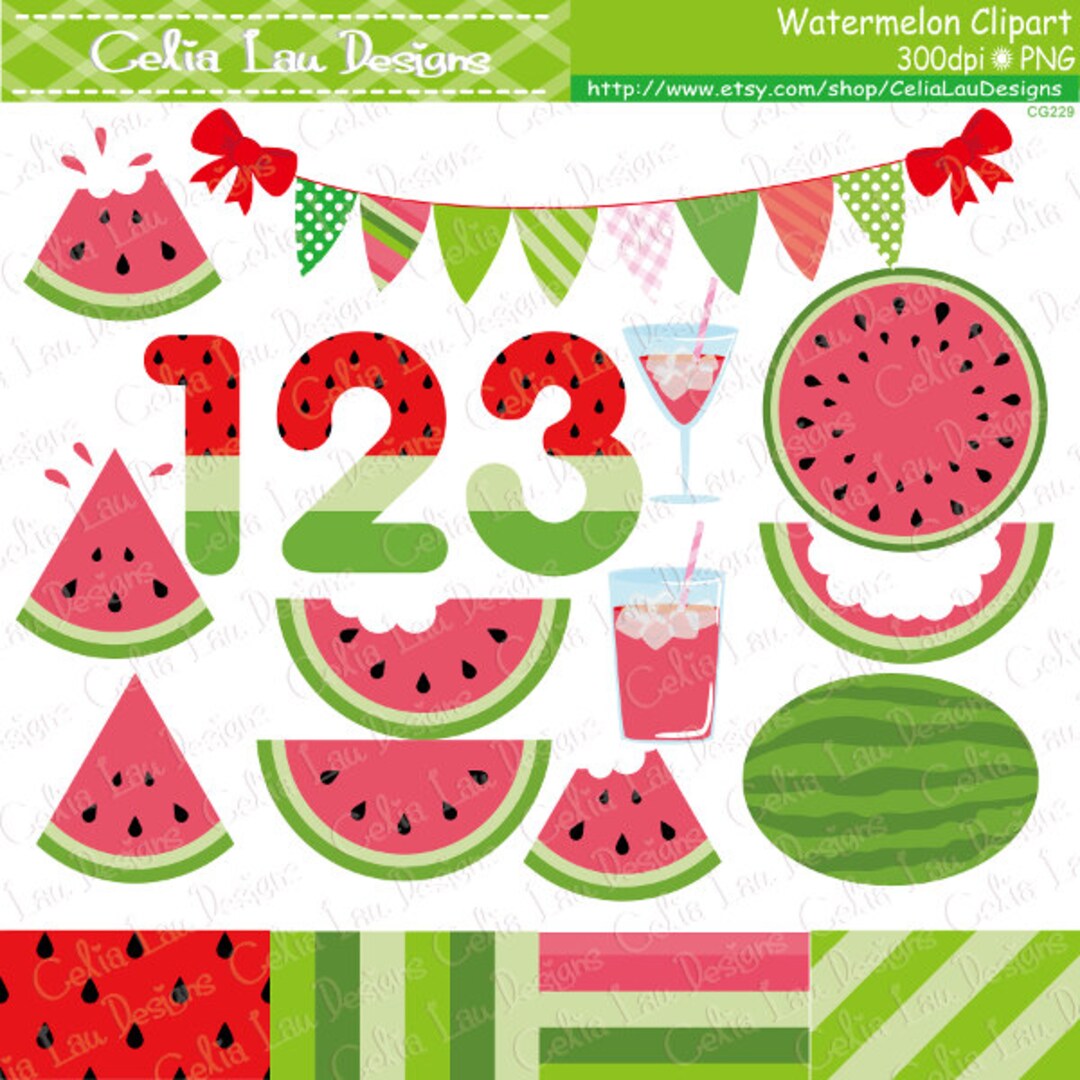 Watermelon Clipart, Watermelon Number , Summer Fruit Bunting and ...