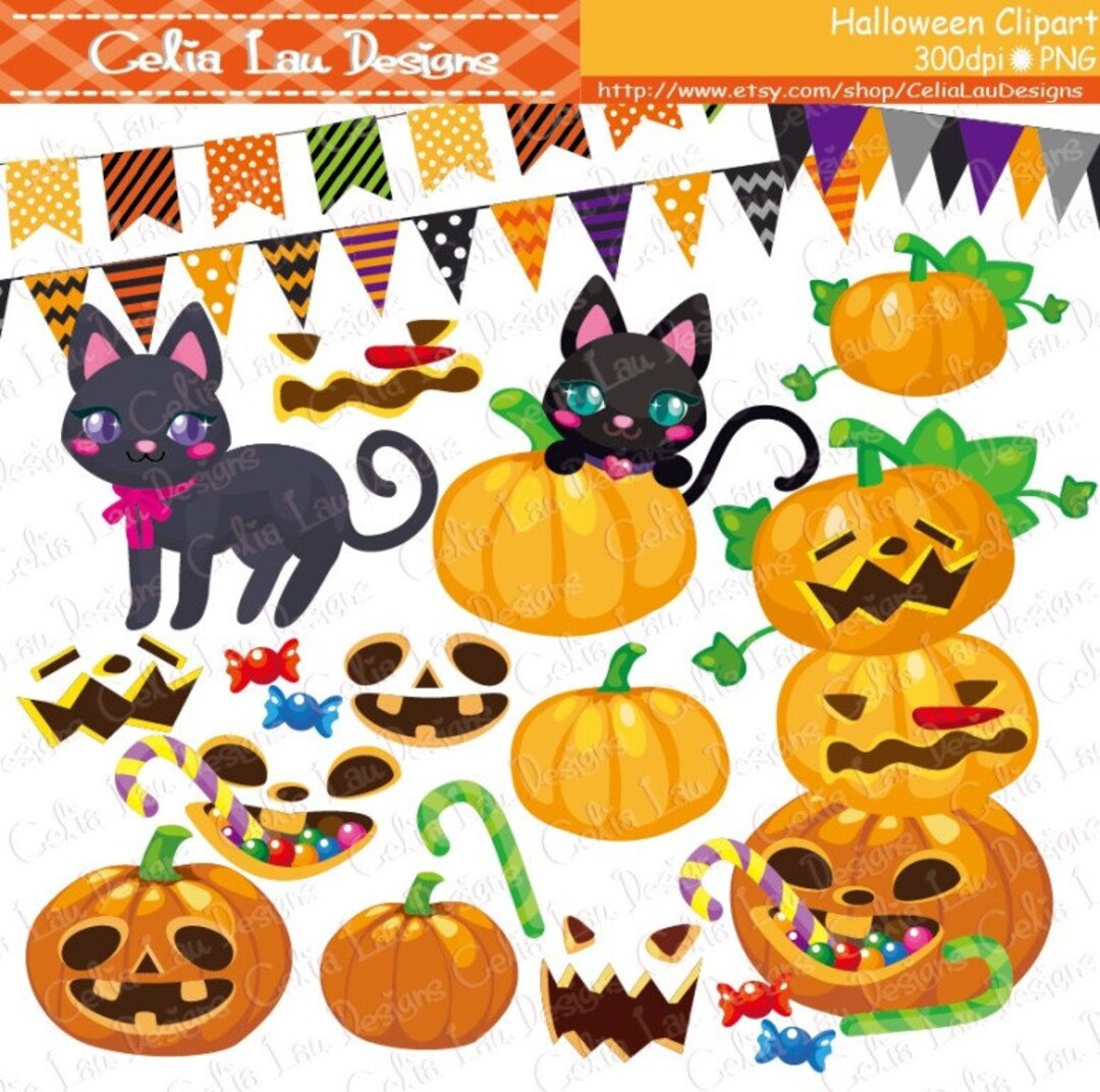 Pumpkin Clipart, Black Cat Clipart , Pumpkin Patch, Pumpkin Party Clip ...