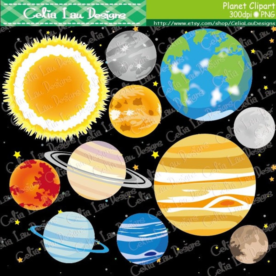 Planets Digital Clipart Solar System Outer Space Clipart - Etsy