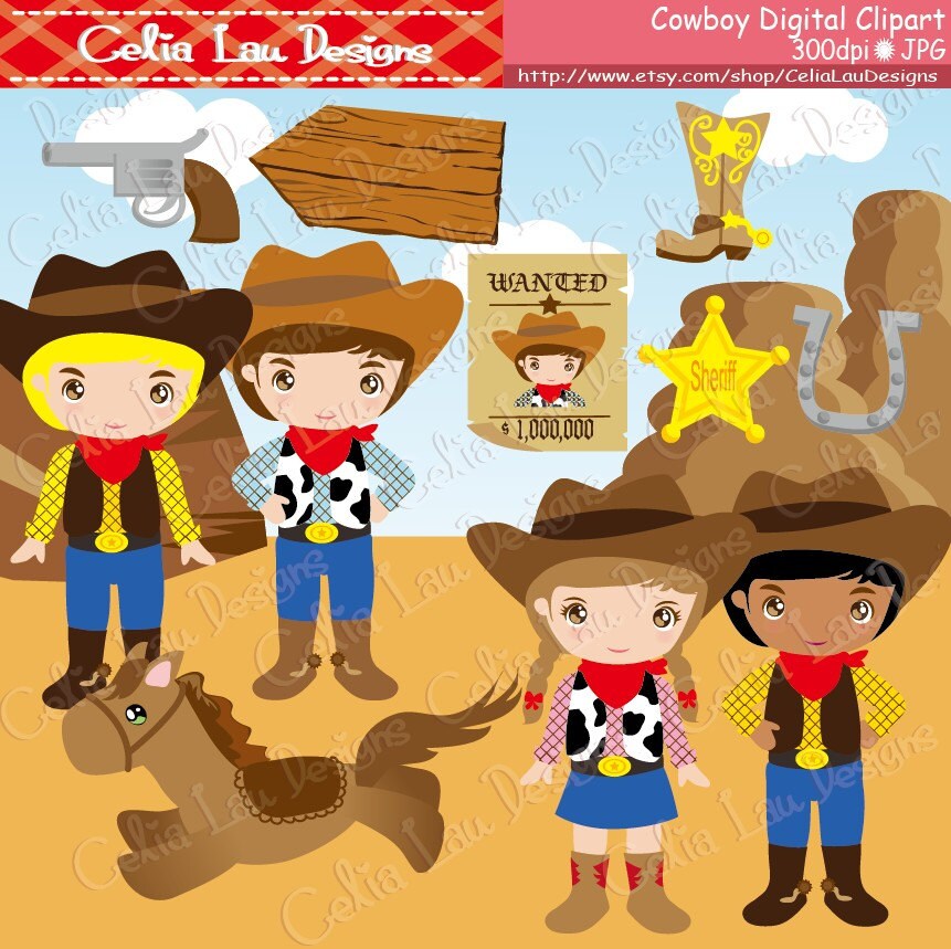 Cowboy Clip art / Cute Cowboys Clipart and Digital paper | Etsy