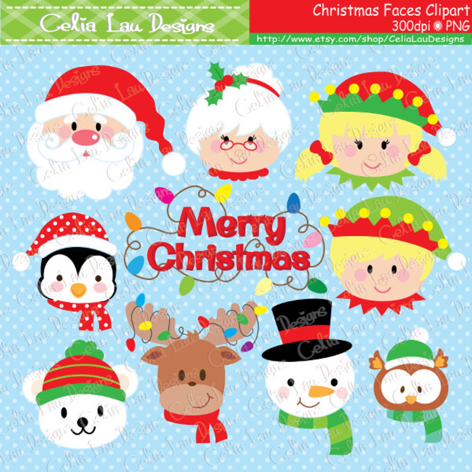 Christmas Faces Clipart Christmas Santa Elf Snowman - Etsy UK