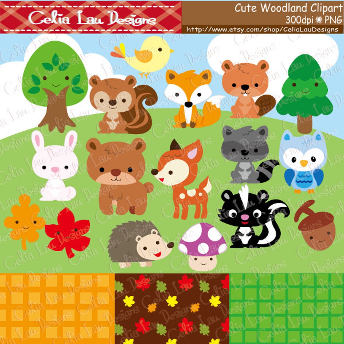 Woodland Clipart Woodland Digital Clipart Woodland Animal | Etsy
