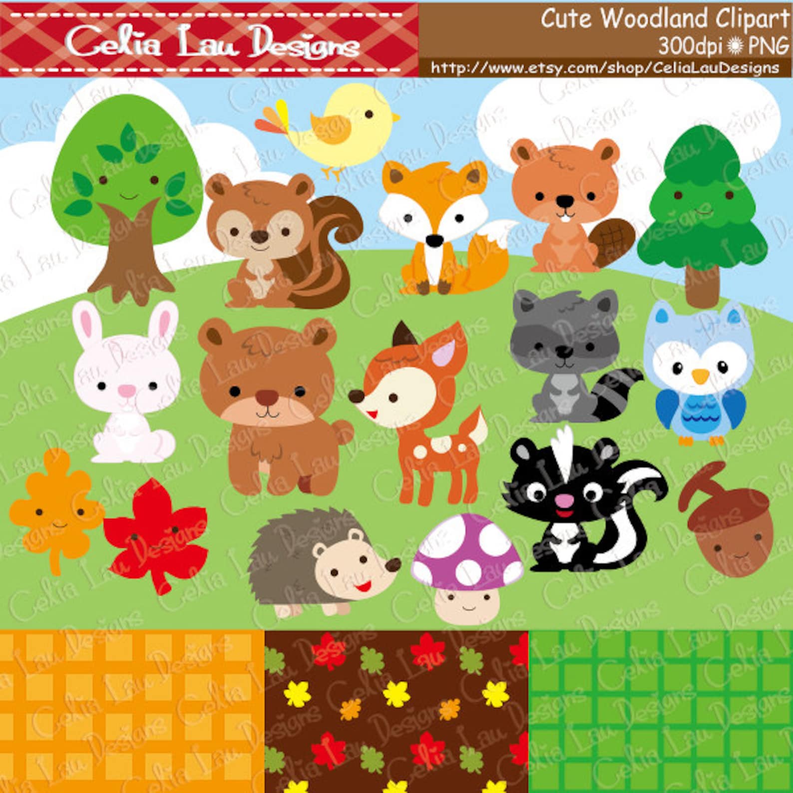 Woodland Clipart Woodland Digital Clipart Woodland Animal | Etsy