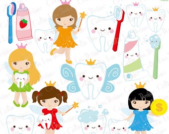 Tooth Fairy Clipart, Cute Whimsical Dental Clipart / Teeth Doodles ...