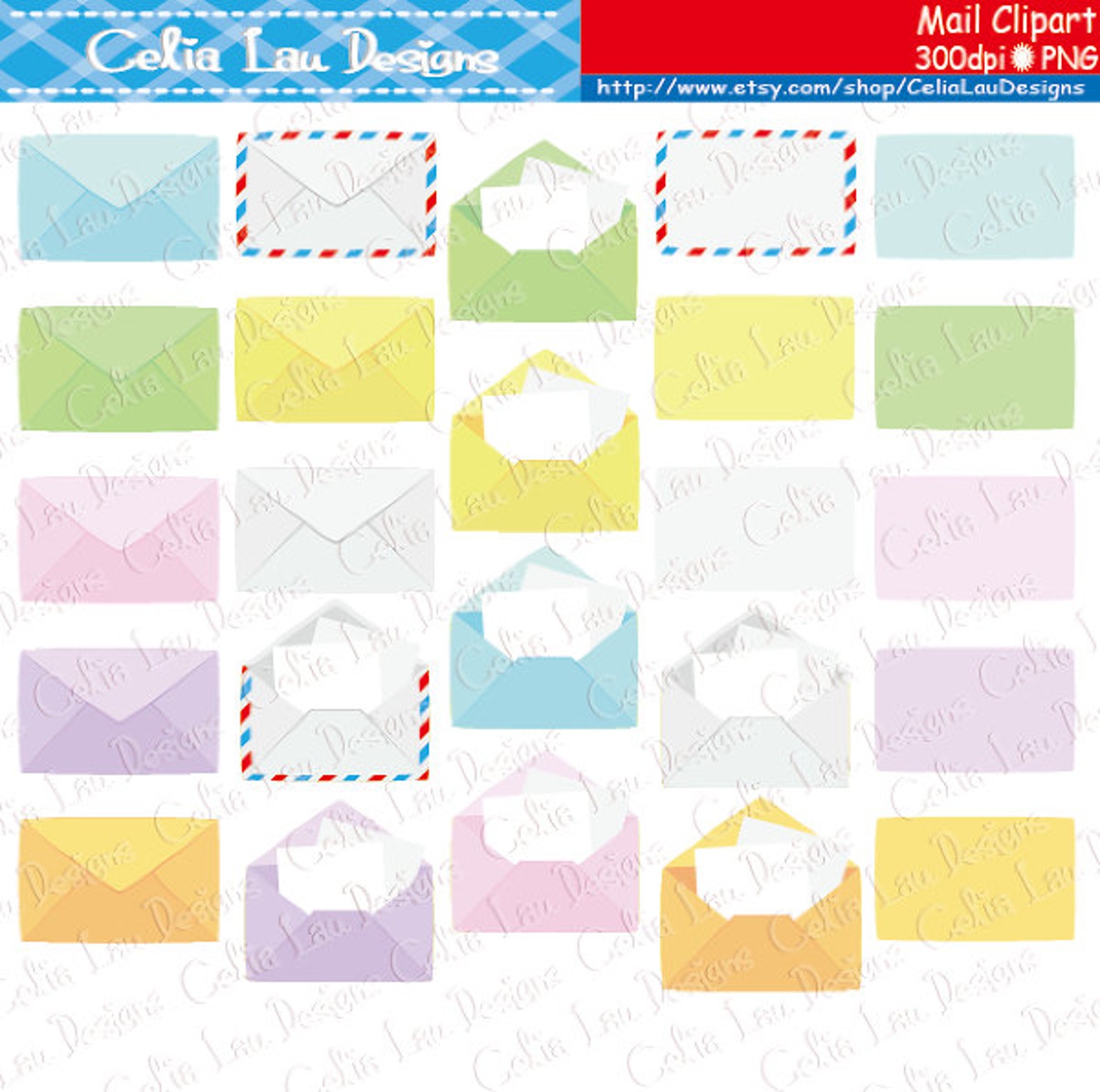 Mail Clipart Postage Letters Stamps Envelope Digital - Etsy
