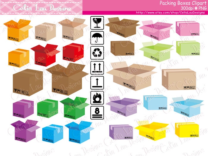 Shipping Boxes Digital Clipart Packing Boxes Clip Art CG189 - Etsy