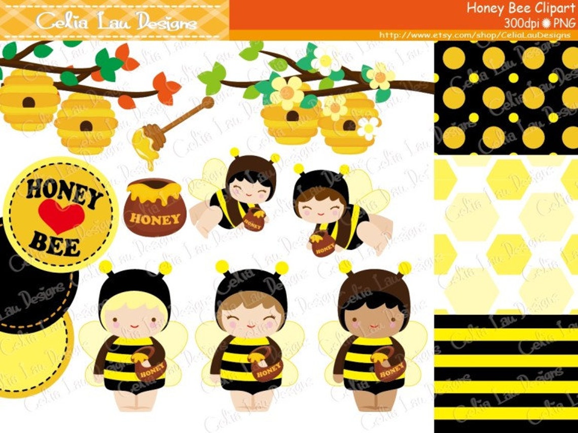 Bees Clipart Honey Bees Clip Art Bumble Bees Honeycomb | Etsy
