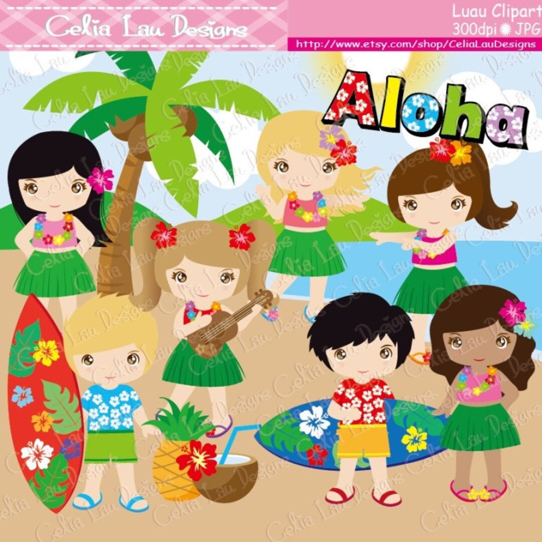 Luau Party Clipart, Cute Hula Girl and Boy Clipart / Hawaiian Party ...