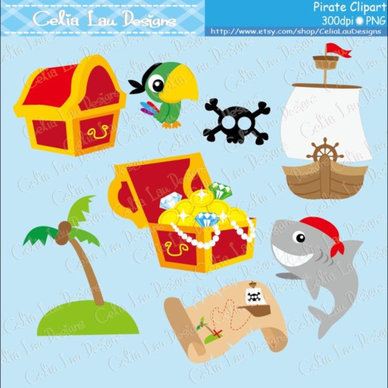 Pirate Clipart/ Cute Pirate Clip Art and Digital Paper - Etsy