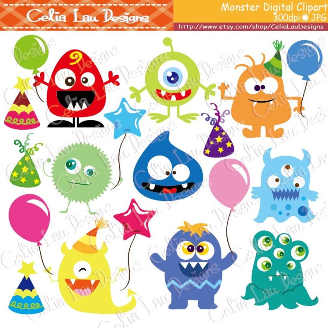 Monster Clipart Monster Party Clip Art for Personal and - Etsy