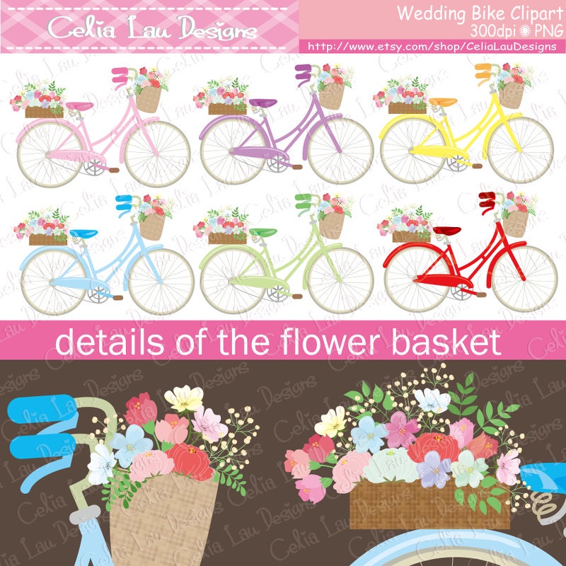 Bicycle Clipart Bike Clipart Floral Bicycle Wedding - Etsy