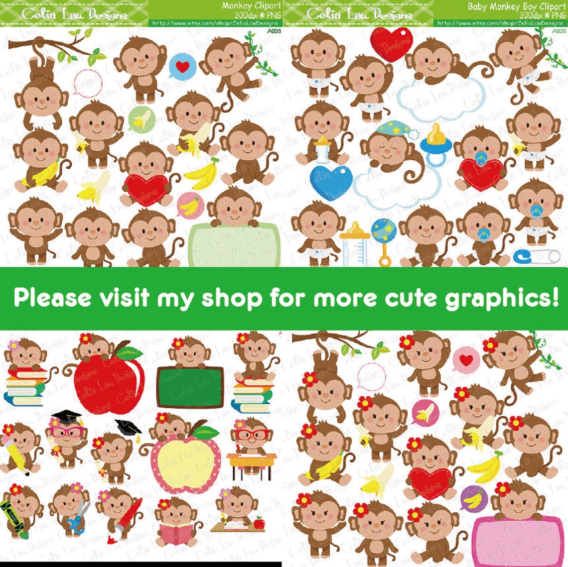 Monkey Girl Clipart Cute Monkey Girl Clipart - Etsy