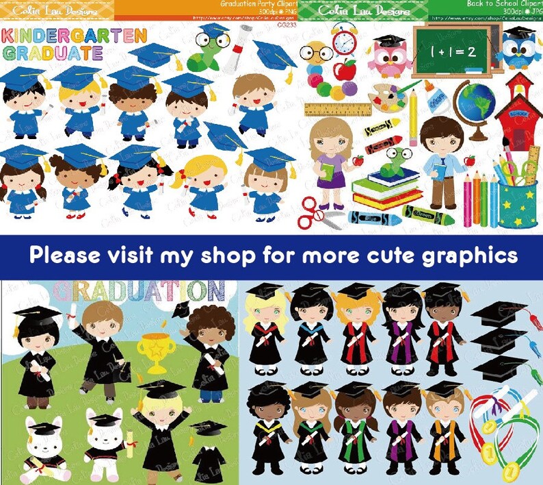 Graduation Party Clipart graduate Boys and Girls Clip Art / - Etsy