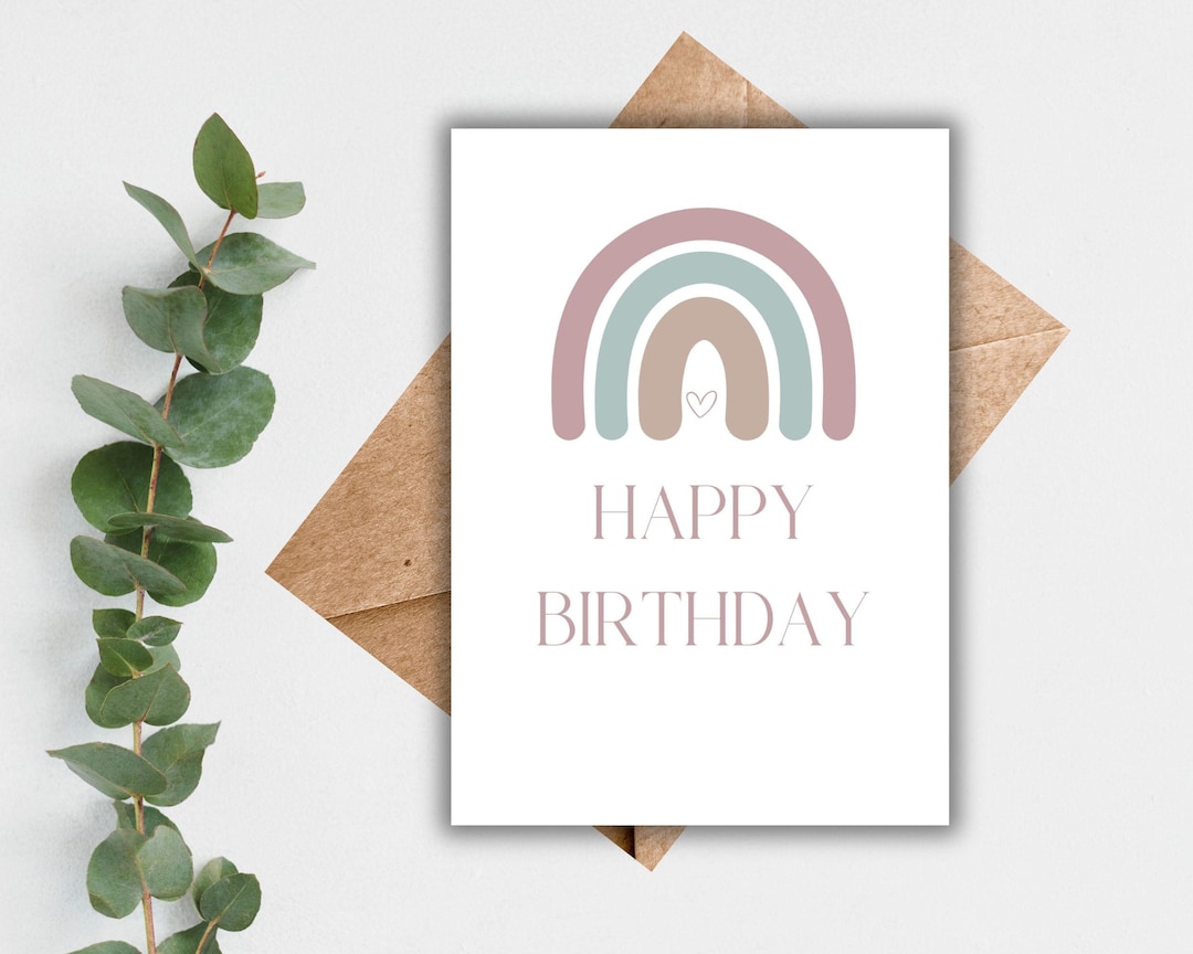 Printable Rainbow Birthday Card, Floral Design (digital Download ...