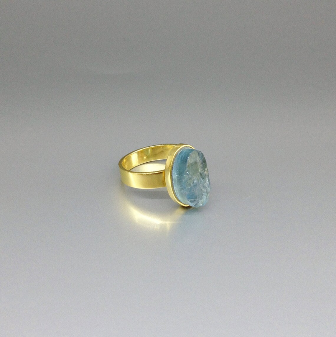 Raw Stone Aquamarine Ring 18K Gold Unique Gift for Her Oval - Etsy