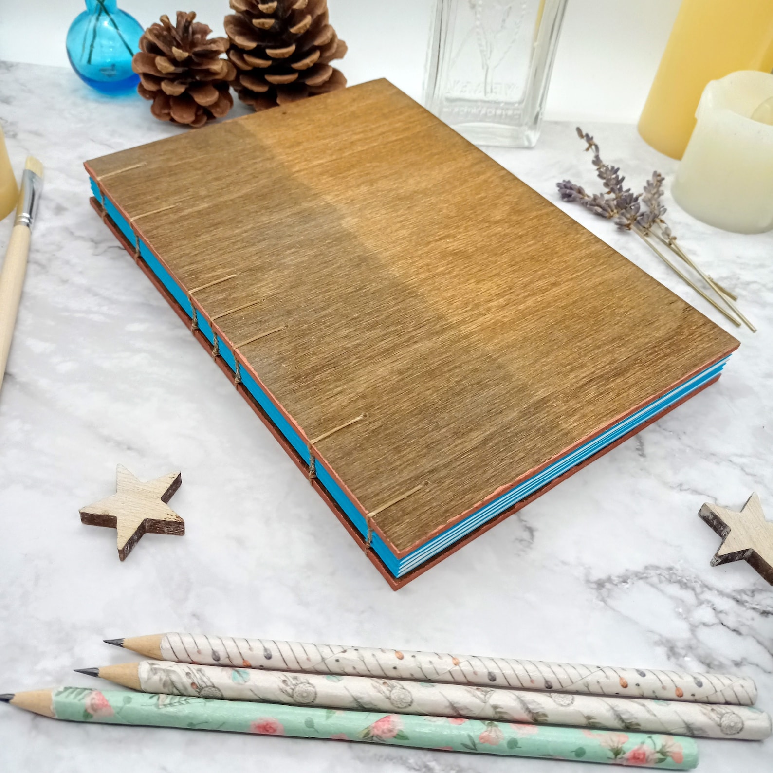 Handbound Wood Journal, A5 Wooden Journal, Wooden Diary, Handstitched ...