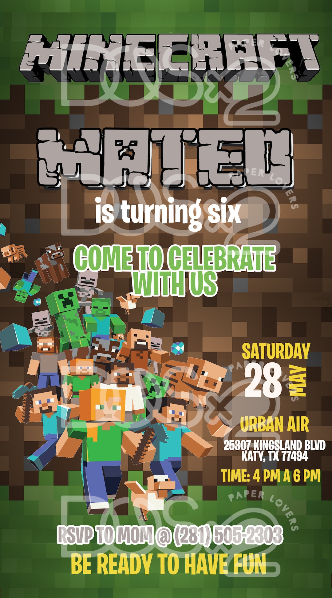 Minecraft Invitation / Invitacion Digital De Minecraft - Etsy