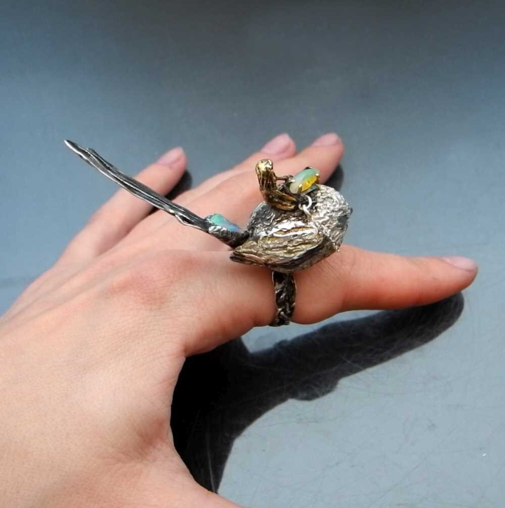 Flying Lollipop Silver Ring With an Elf Small Bird and - Etsy