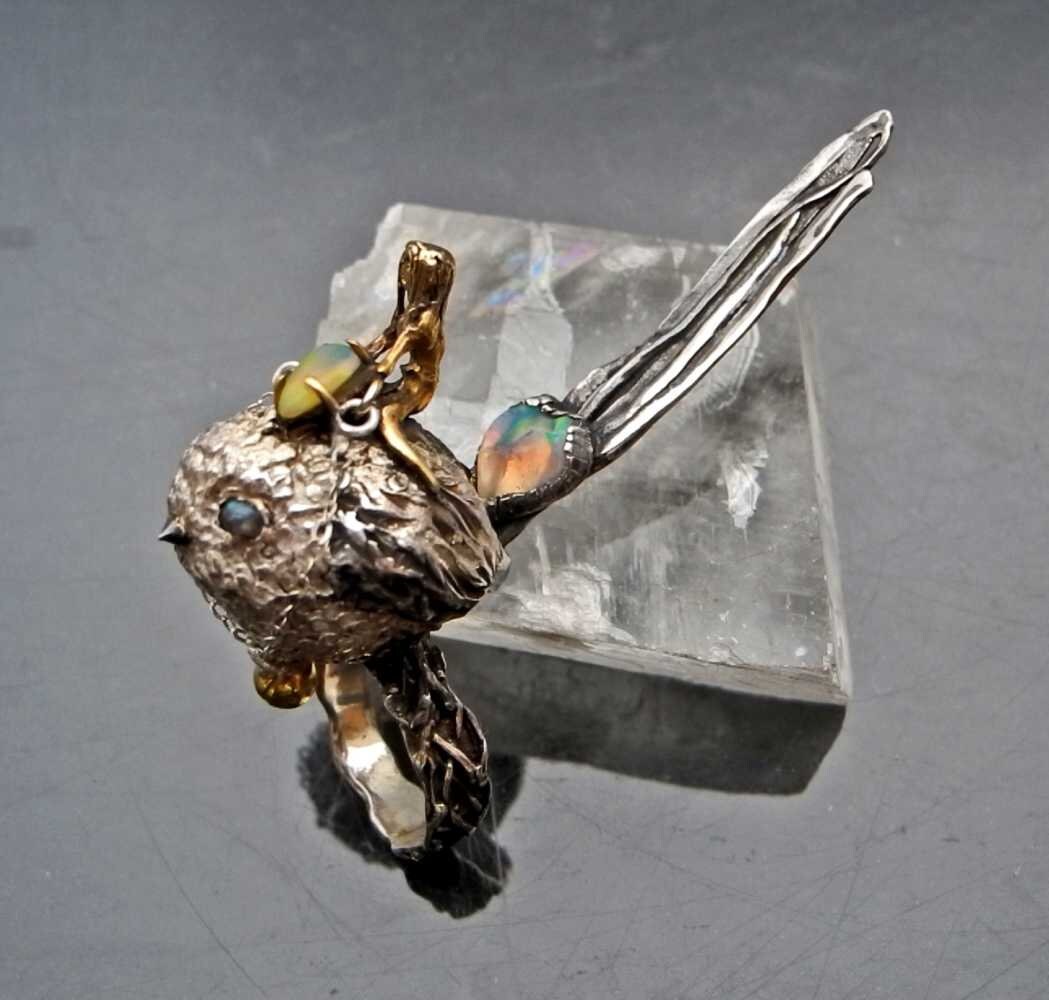 Flying Lollipop Silver Ring With an Elf Small Bird and - Etsy