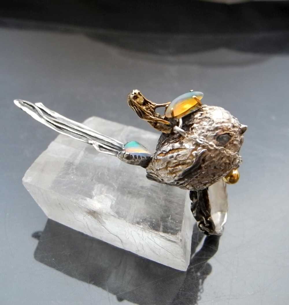 Flying Lollipop Silver Ring With an Elf Small Bird and - Etsy