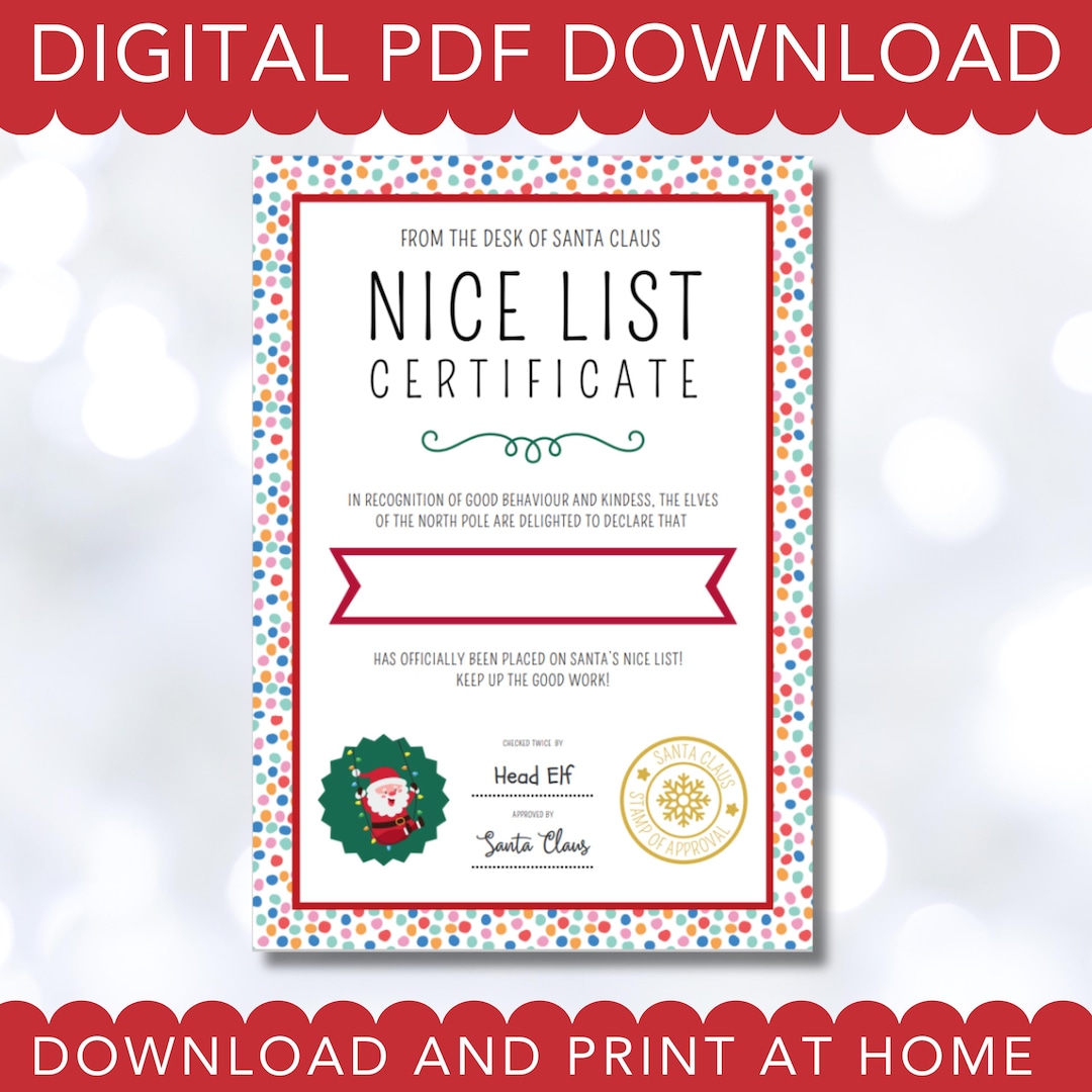Printable Santa's Nice List Certificate - Father Christmas Good List ...