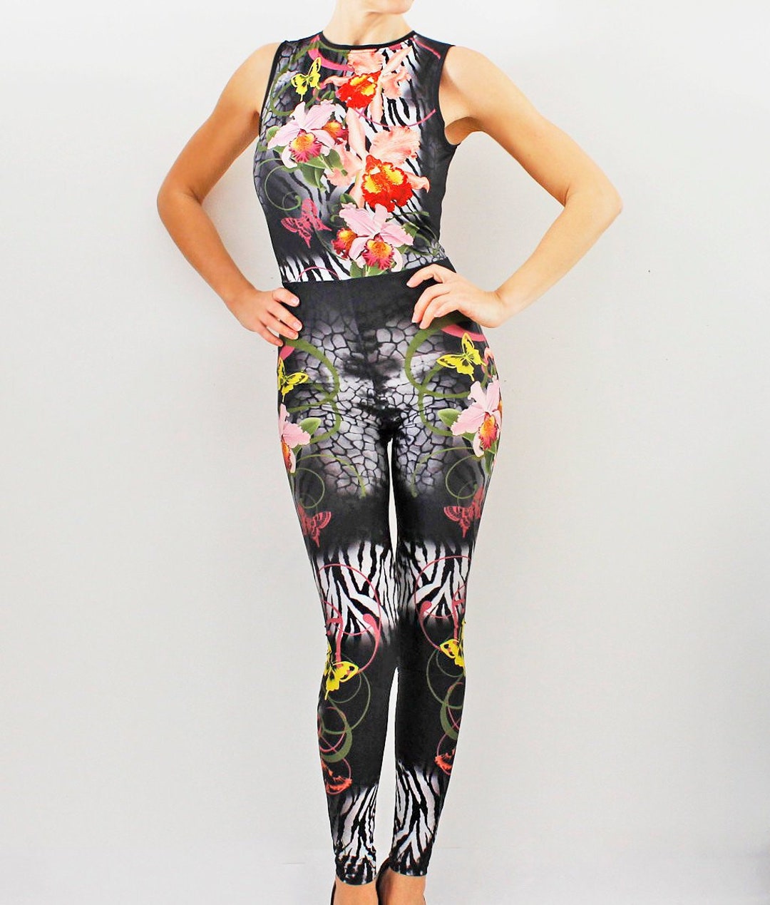 Animal Print Open Back Catsuit, Woman Jumpsuit, Festival Clothing ...