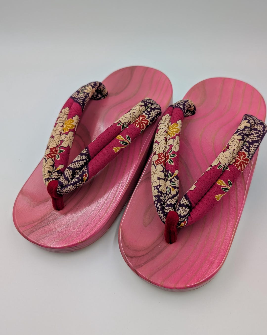 Pink Floral Geta Sandals: Japanese Wooden Shoes, US Size 7 - Etsy