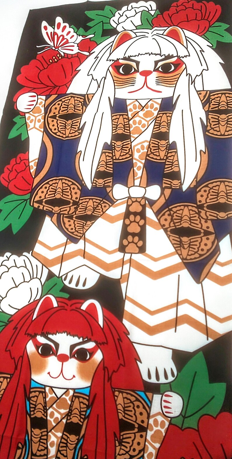 Japanese Maneki Neko Tenugui Hand Towel: Lucky Cat RENJISHI Motif - Etsy