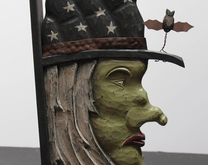 Handcrafted and Painted Halloween Witch Sculpture/wooden Hand Carved ...