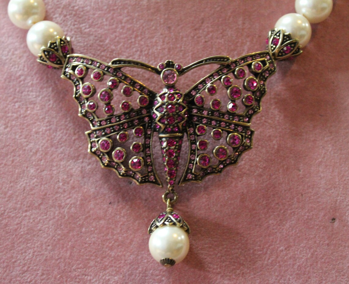 Heidi Daus Pearl and Ruby Butterfly Necklace/heidi Daus Pearl - Etsy Norway
