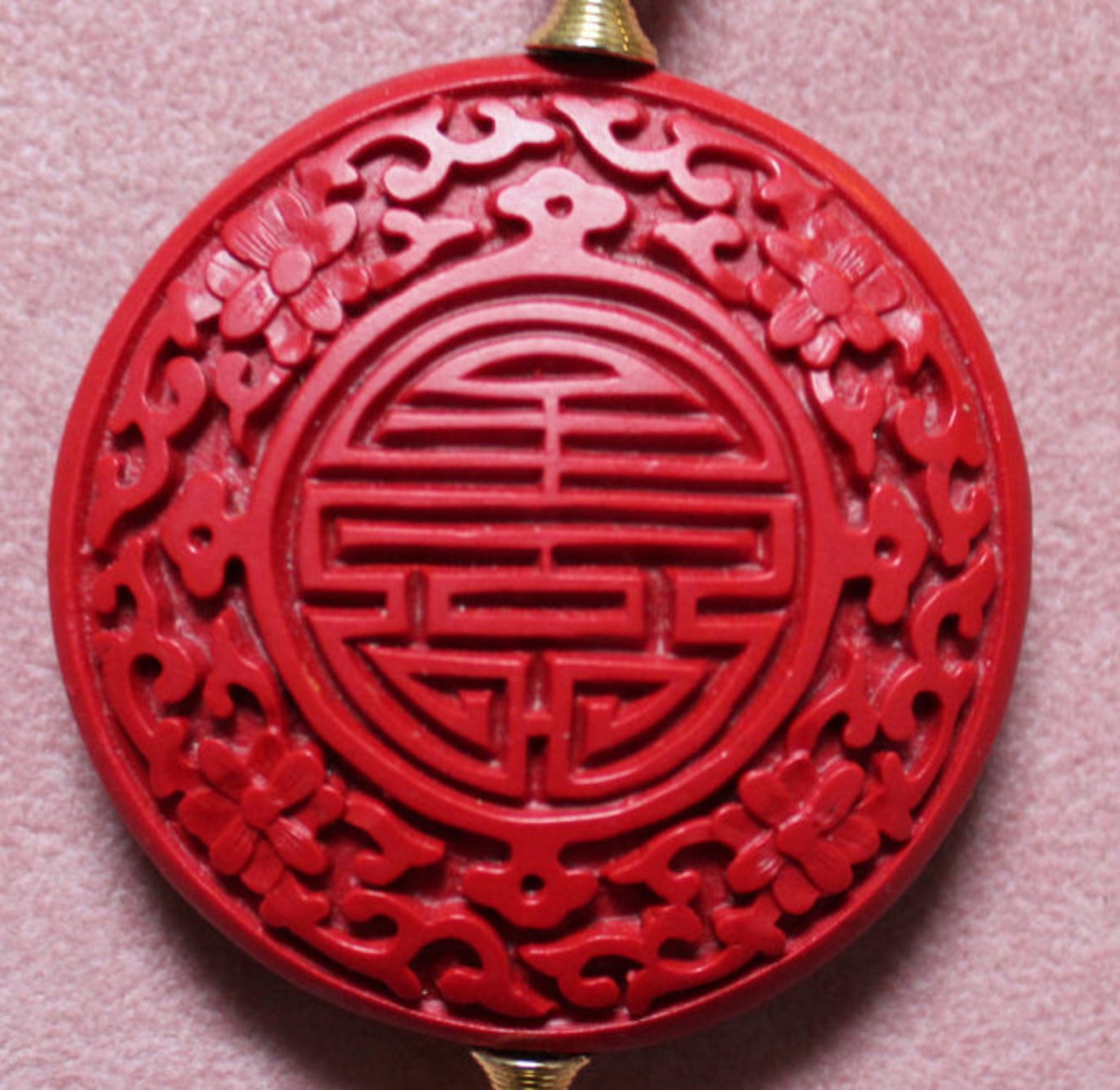 Vintage Cinnabar and Semi-precious Stone Pendant and Necklace/cinnabar ...