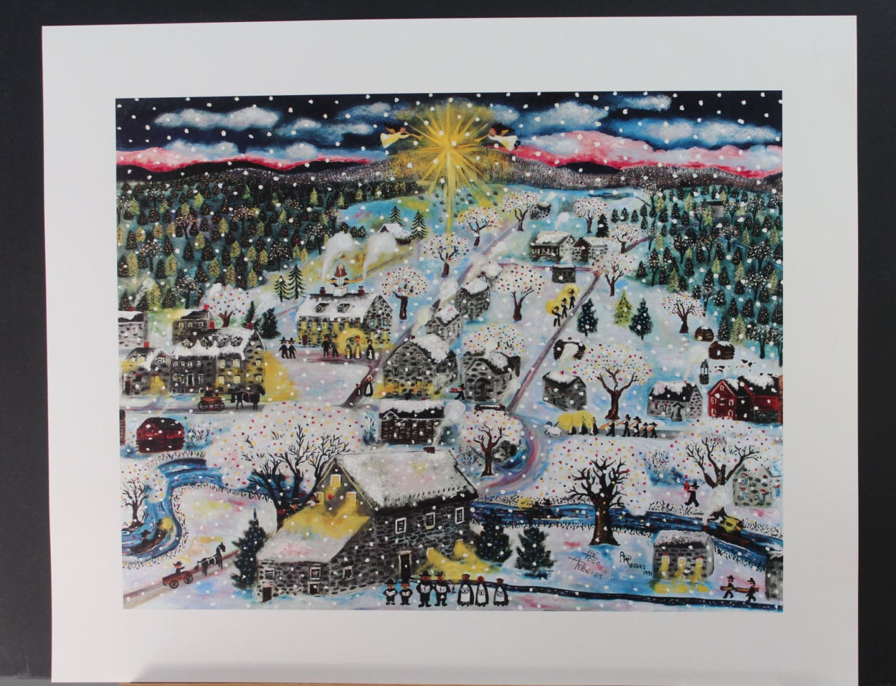 Ann Reeves, Folk Artist's Lithograph Entitled christmas in Bethlehem ...
