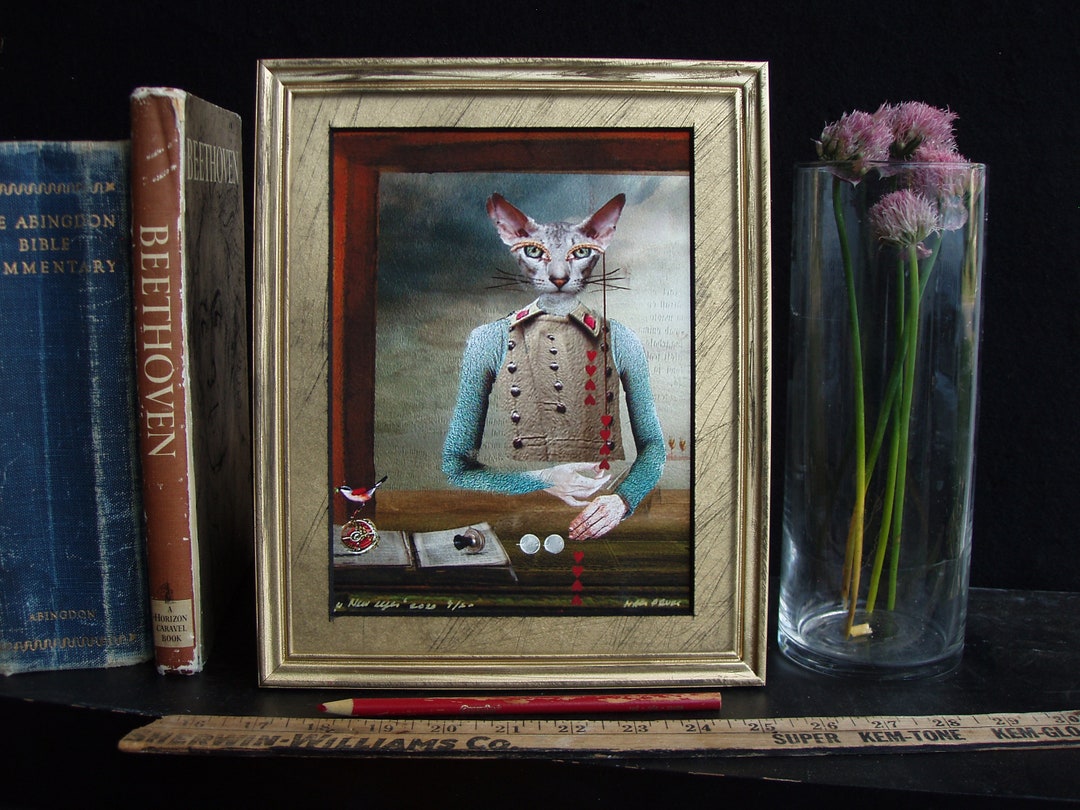 Professor Cat/ 8x10/ Framed Original Art /white Cat/mixed Media ...