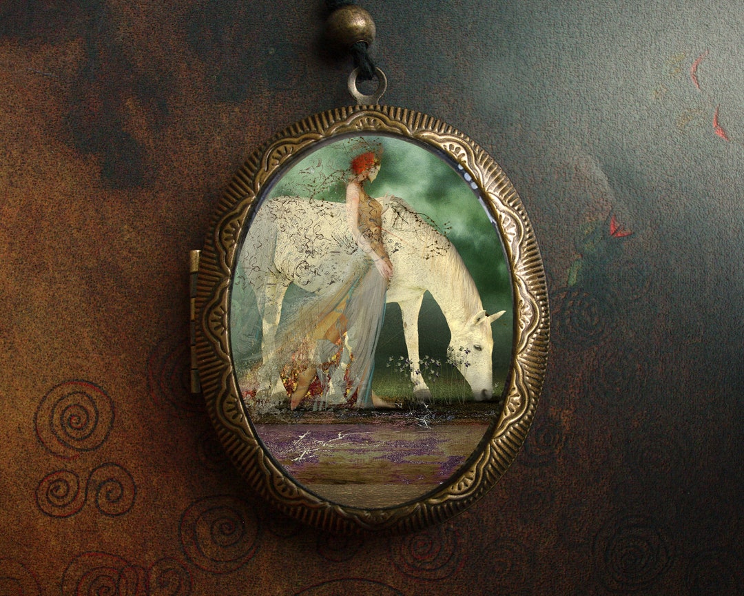 Unicorn Locket/ Horse Locket/white Horse Jewelry/lockets/animal Lockets ...