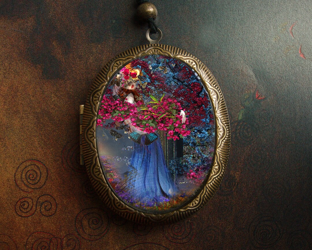 Mother Earth Locket/gardener Gift/girl With Flowers Locket/oval Flower ...
