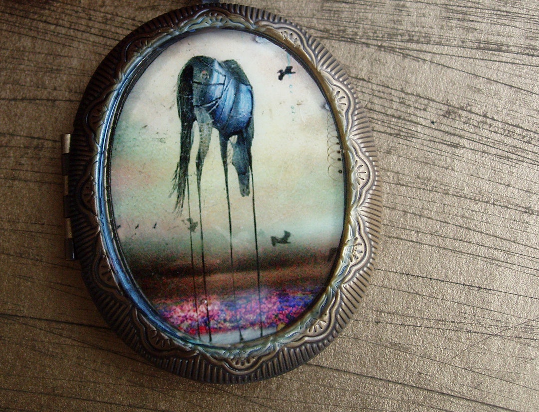 Blue Horse Locket/ Rustic Locket/ Horse Jewlery/ Horse Pendant/ Blue ...